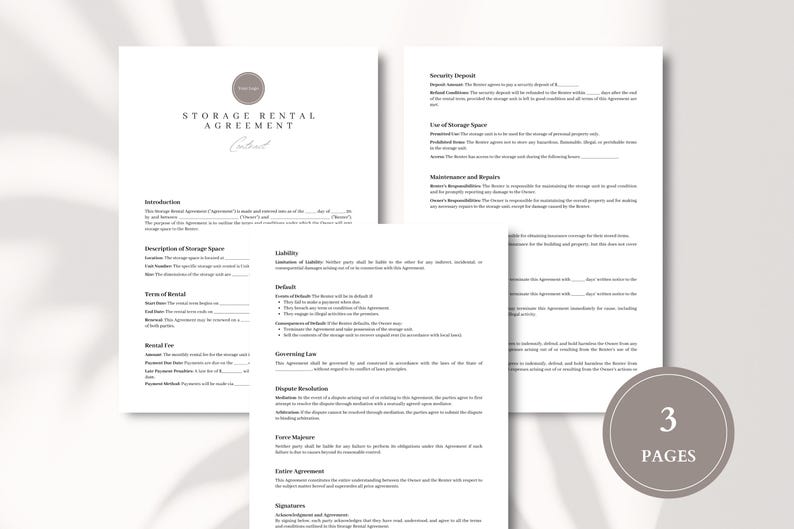 Storage Rental Agreement Template - Canva Editable Digital Download ...