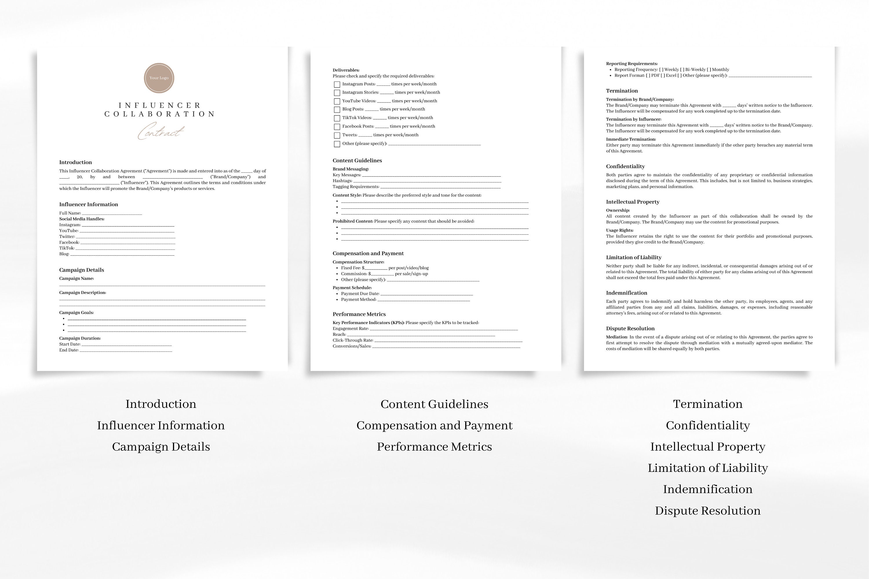 Influencer Collaboration Agreement Template Professional Contract for ...