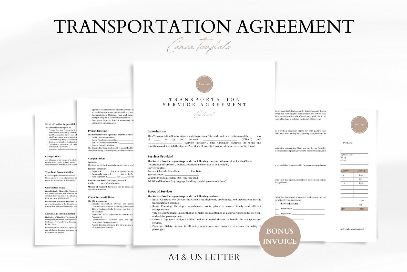 Transportation Service Agreement Template Professional Contract for ...