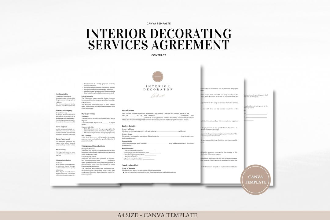 Interior Decorating Service Agreement Canva Template - Professional ...