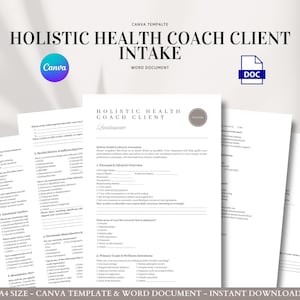 Holistic Health Coach Client Intake Form Canva and Word Template for ...