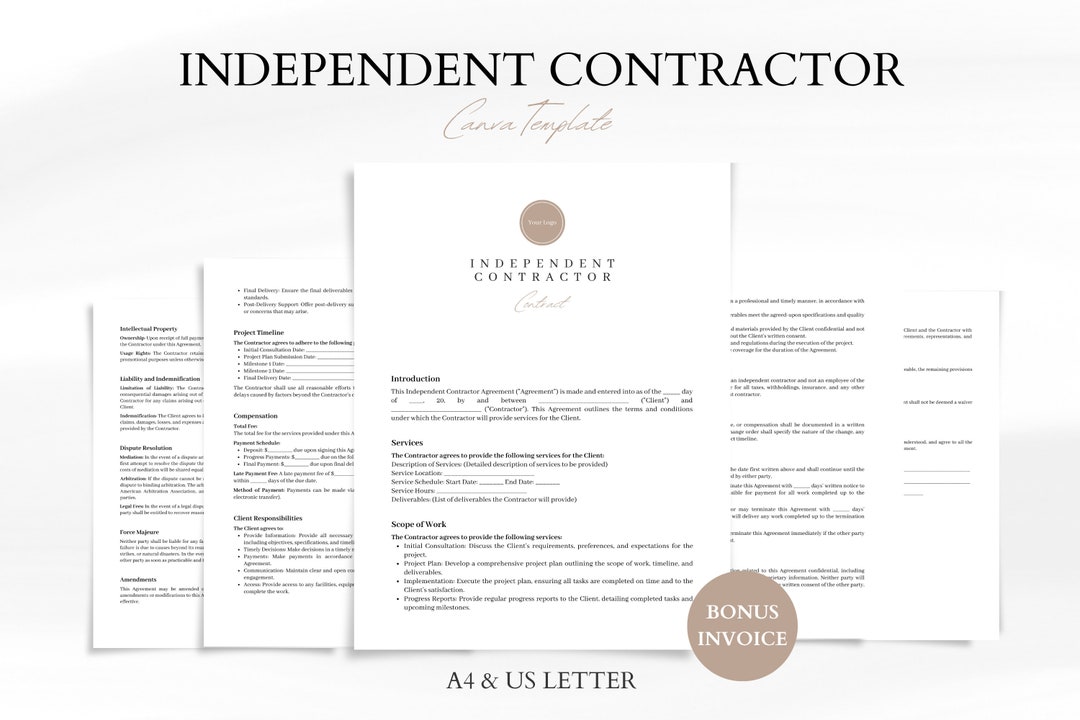 Independent Contractor Agreement Template Professional Contract for Freelance and Contract ...