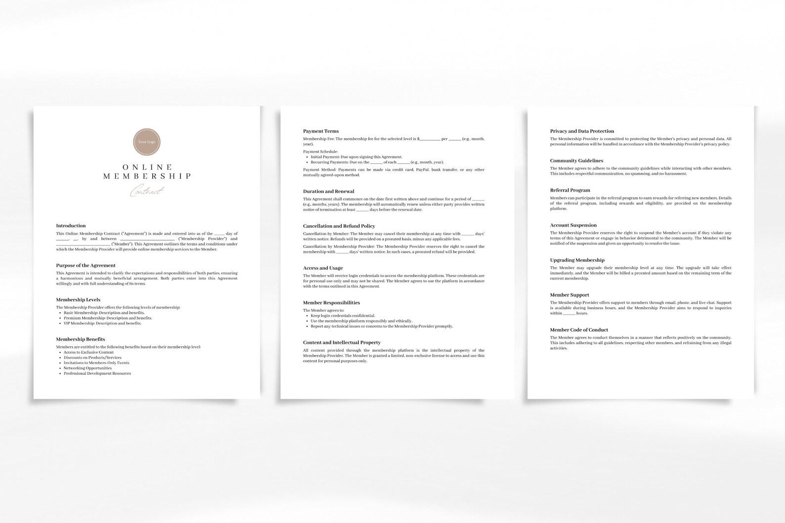 Online Membership Contract Template Professional and Customizable ...