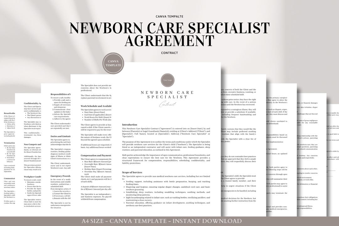 Newborn Care Specialist Contract Template Baby Nurse Agreement Infant ...