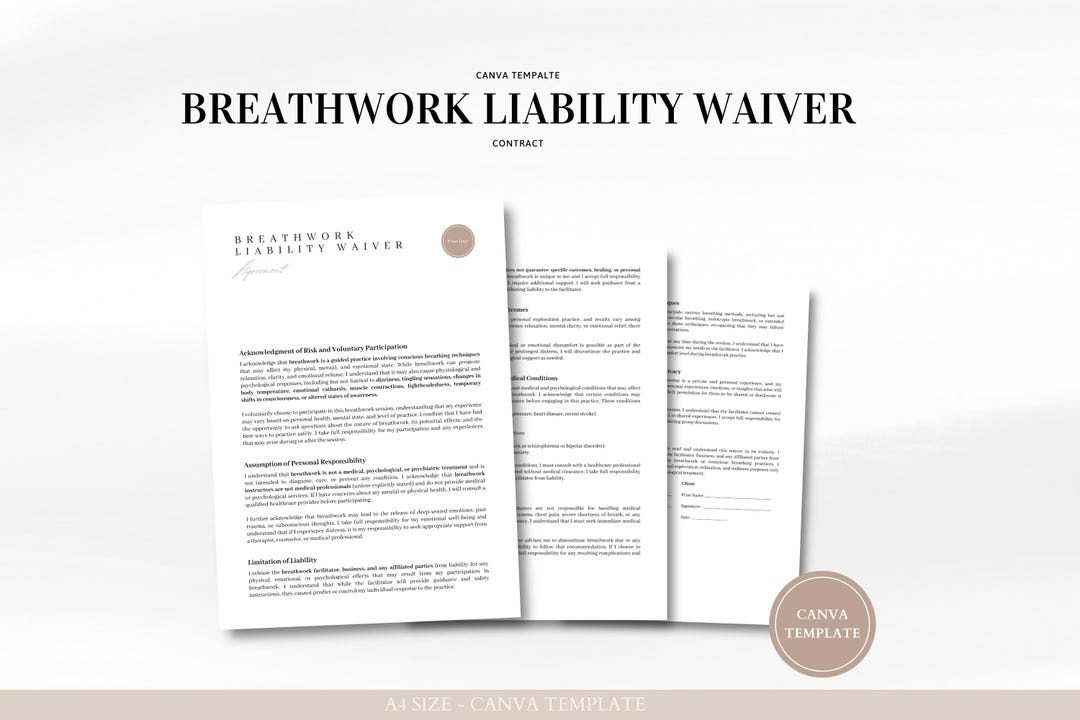 Breathwork Liability Waiver Canva Template | Client Consent Form for ...