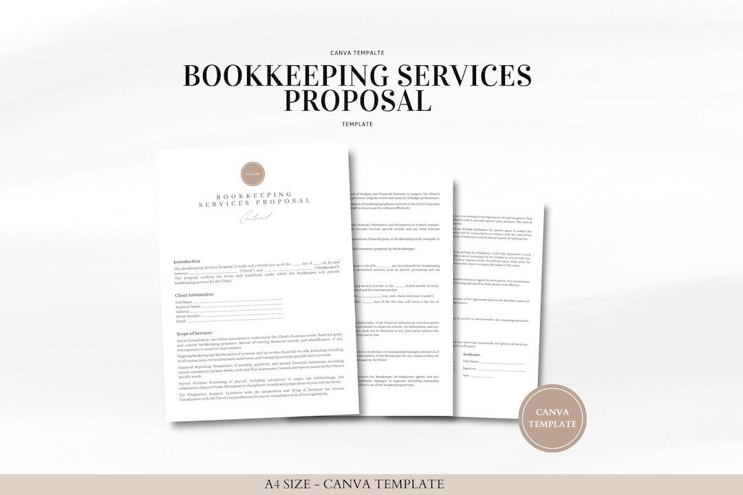Bookkeeping Services Proposal Canva Template - Professional Contract ...