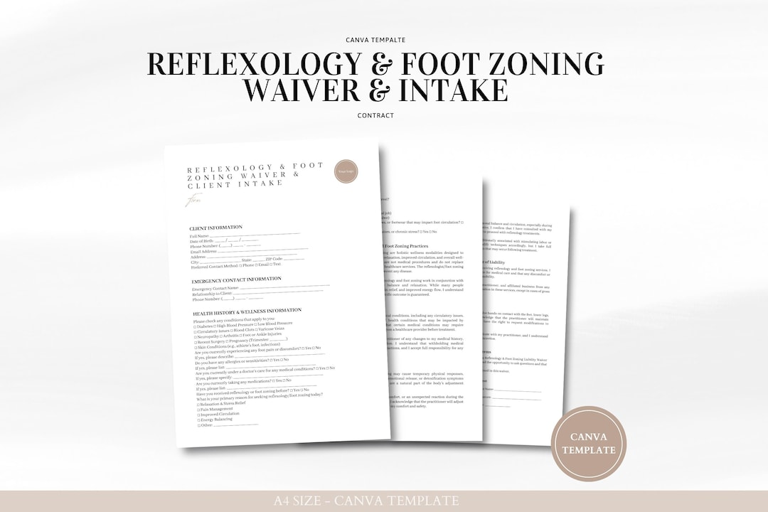 Reflexology & Foot Zoning Liability Waiver Canva Template | Client Intake Form | Holistic ...