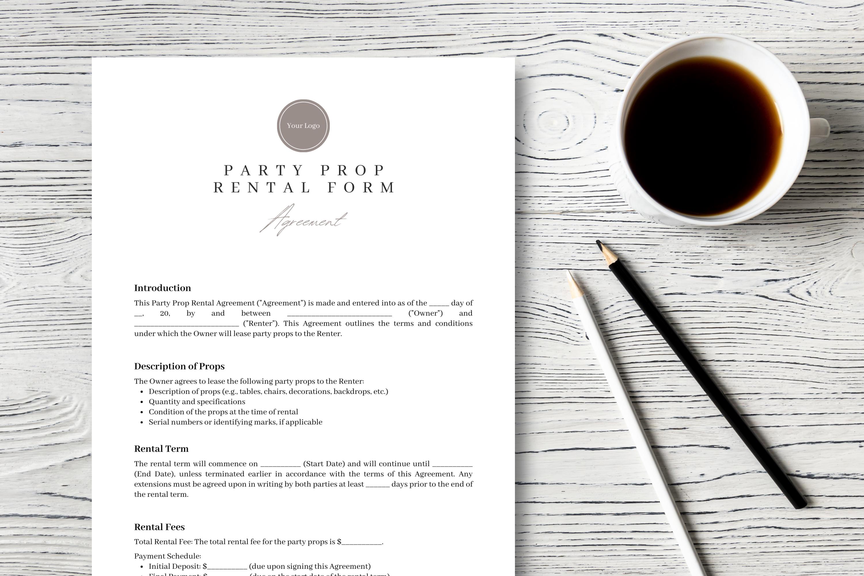 Party Prop Rental Agreement Canva Template | Professional Event Rental ...