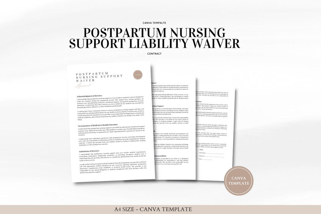 Postpartum Nursing Support Liability Waiver Form Canva Template ...