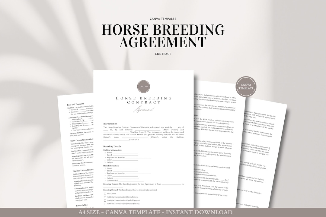 Horse Breeding Contract Canva Template - Professional Agreement for ...