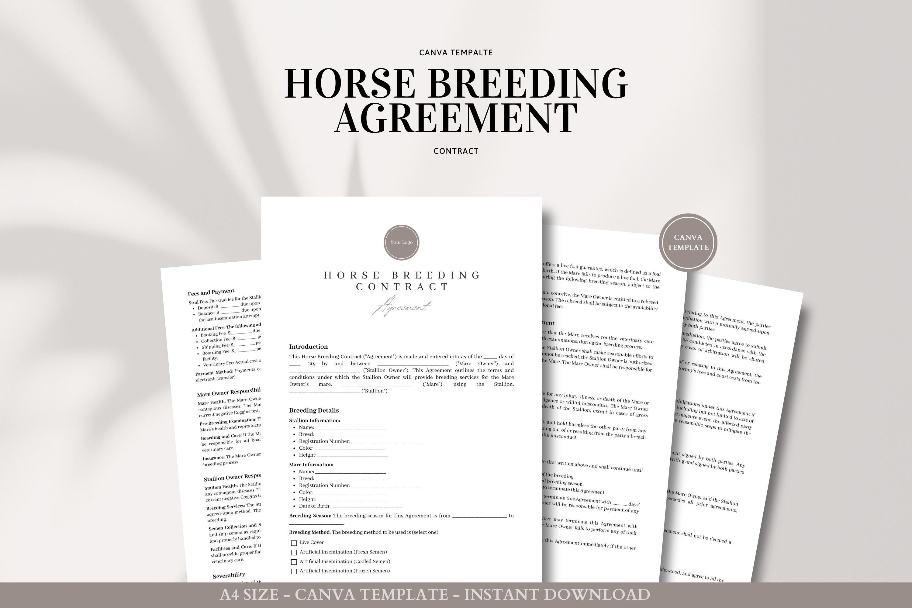 Horse Breeding Contract Canva Template - Professional Agreement for ...