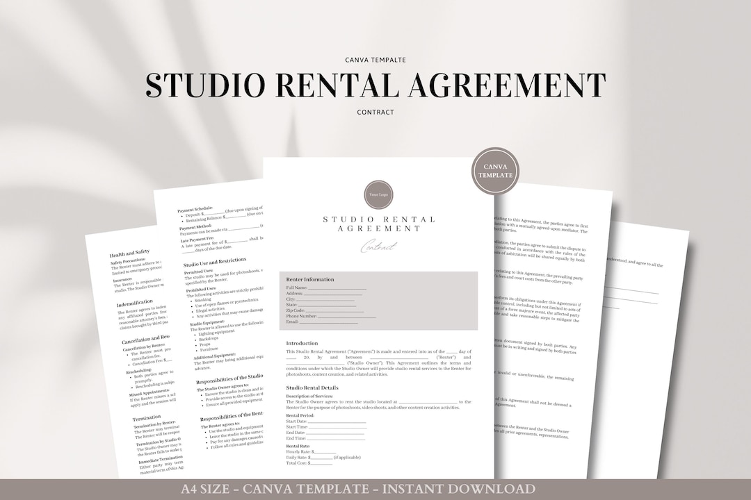 Studio Rental Agreement Template - Professional Contract for ...