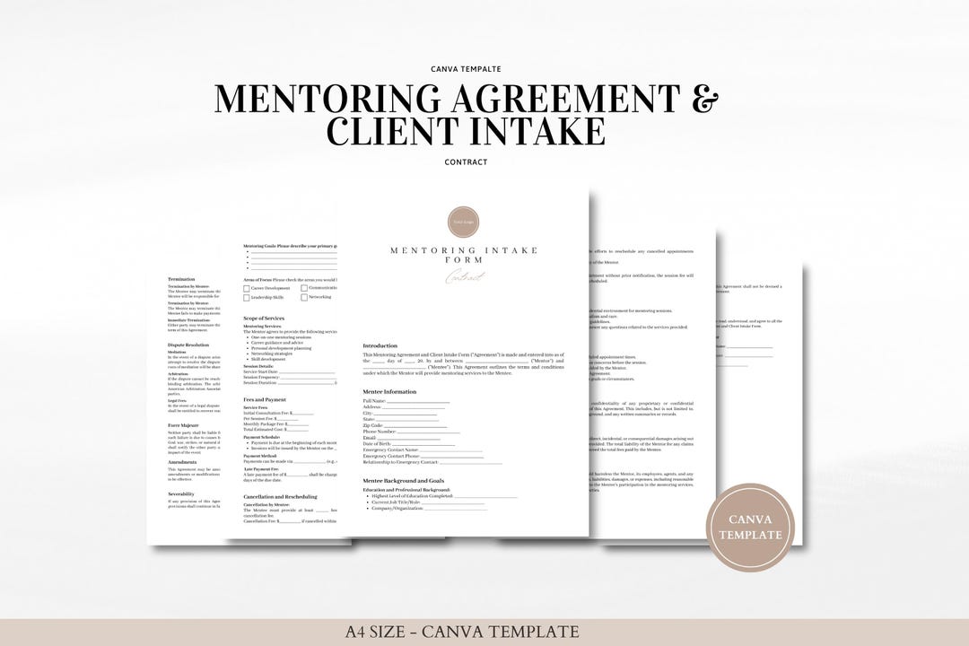 Mentoring Agreement and Client Intake Form Canva Template ...