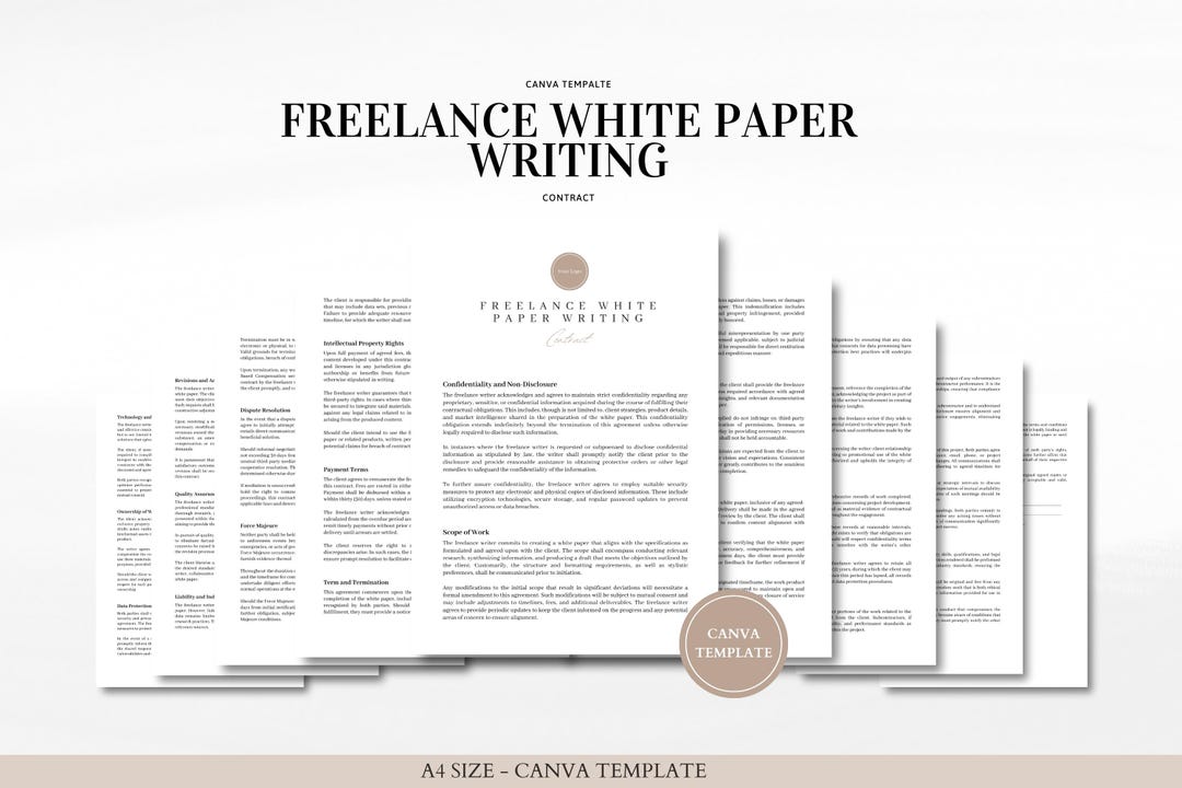 Freelance Writer Contract Canva Template for White Paper Projects | Comprehensive Freelance ...