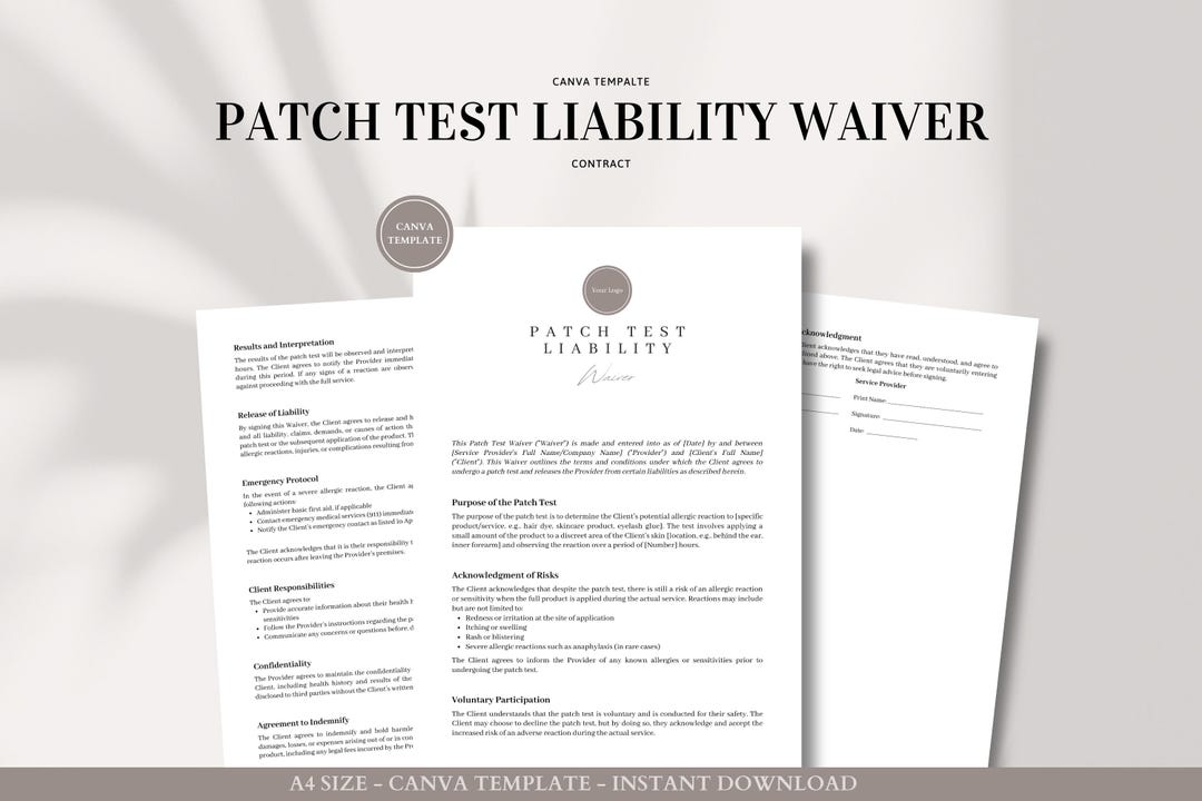 Patch Test Waiver Template | Editable Canva Template | Professional ...