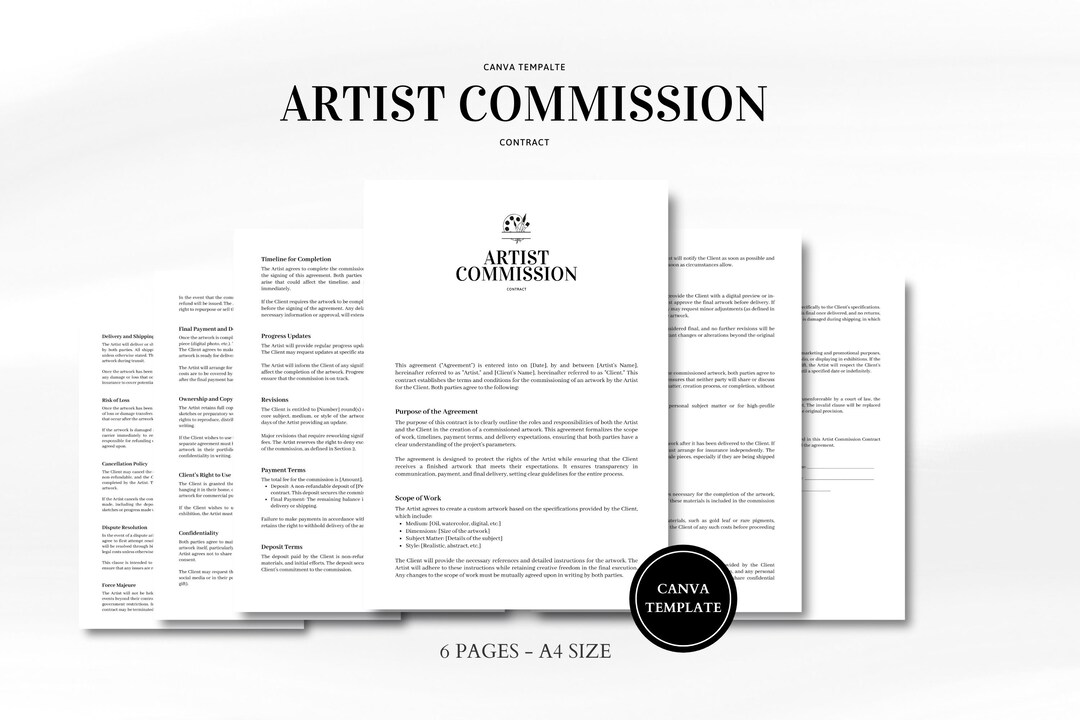 Artist Commission Contract Template Editable Custom Art Agreement Canva ...