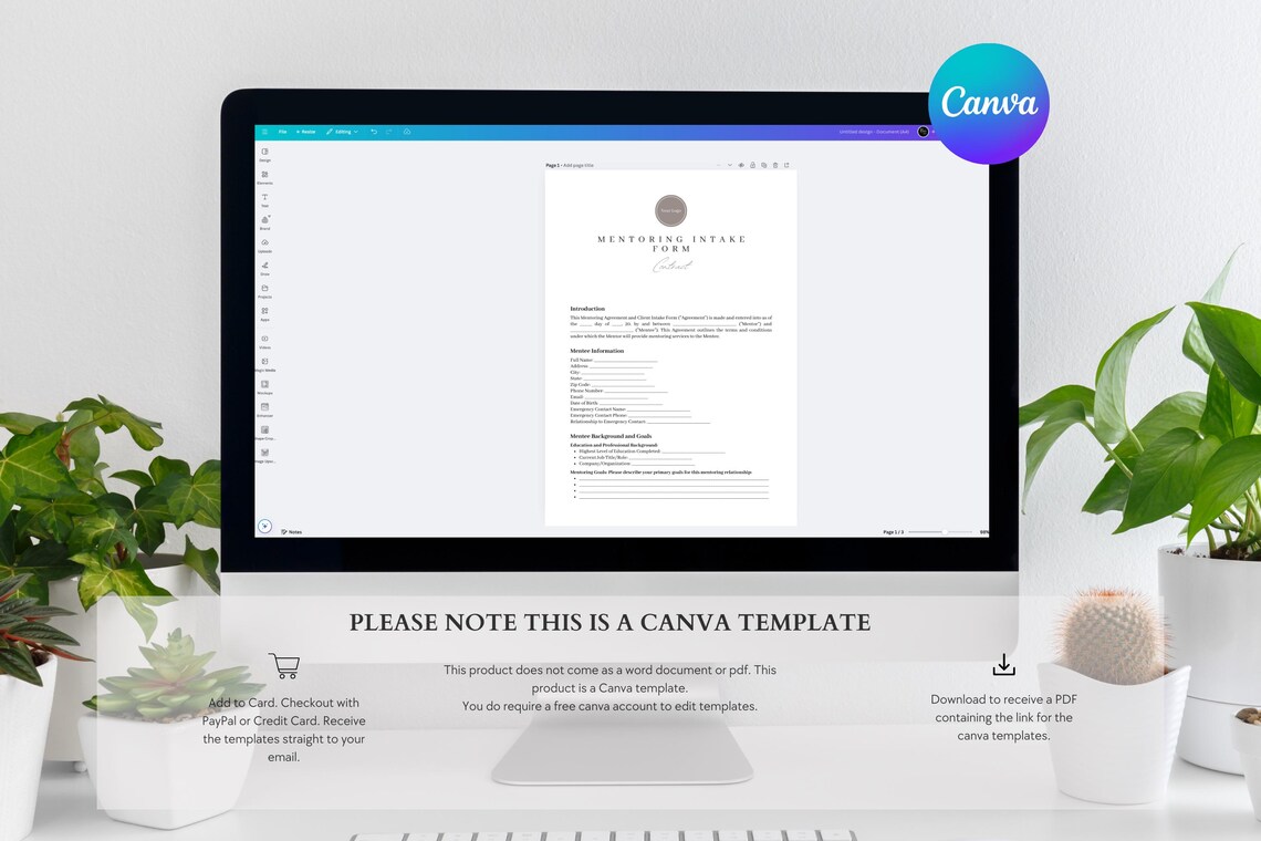 Mentoring Agreement and Client Intake Form Canva Template ...
