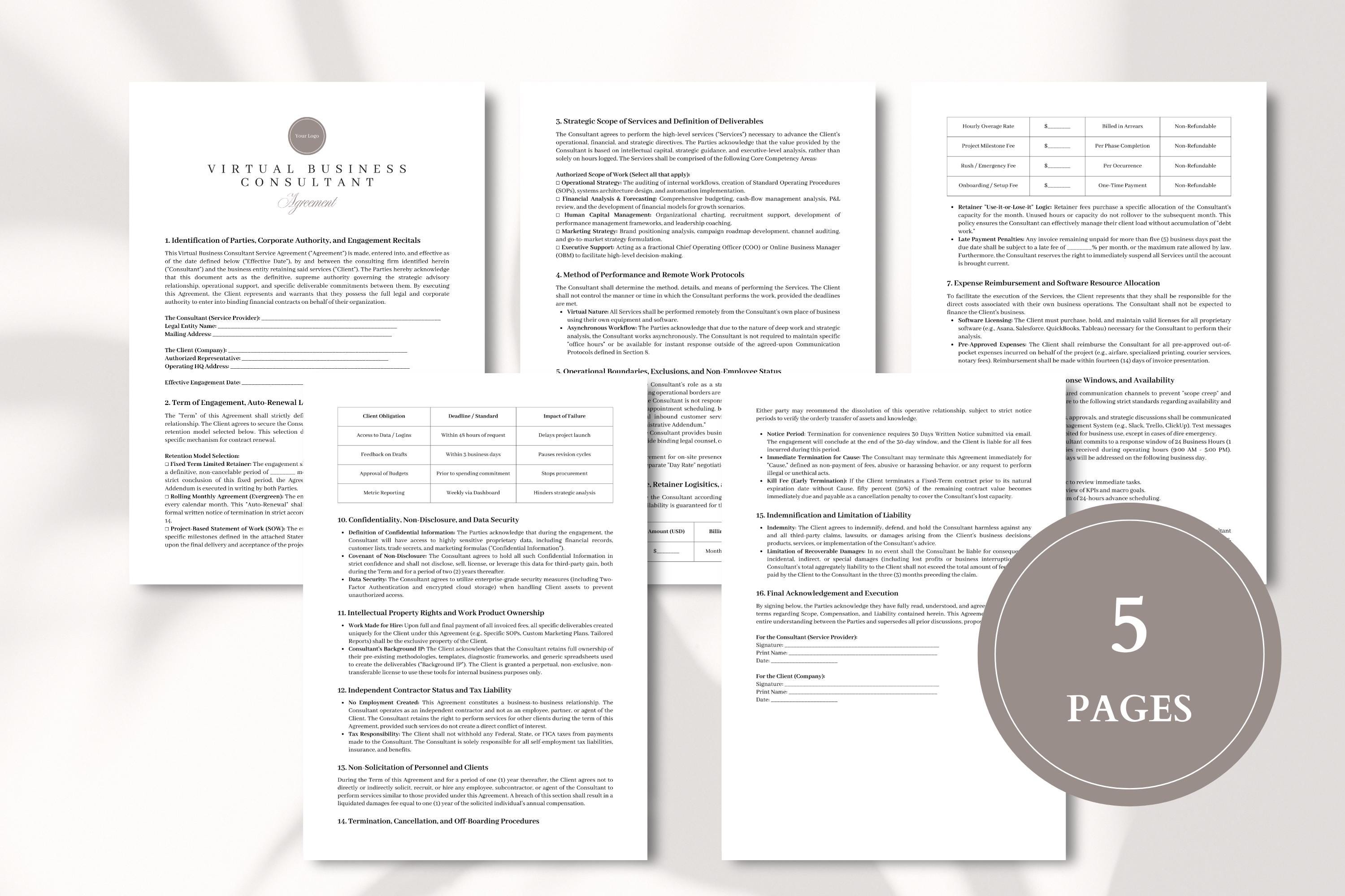 Virtual Business Consultant Service Agreement Template for Online ...