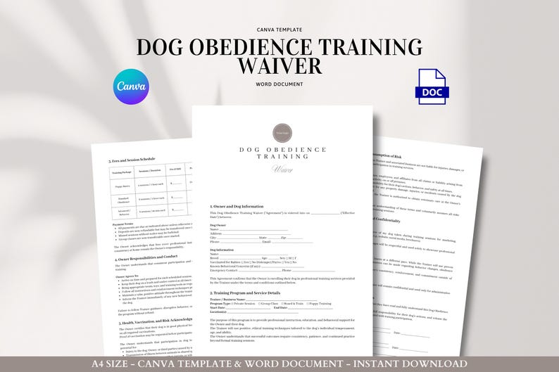 Dog Obedience Training Waiver Template | Liability Release, Owner ...