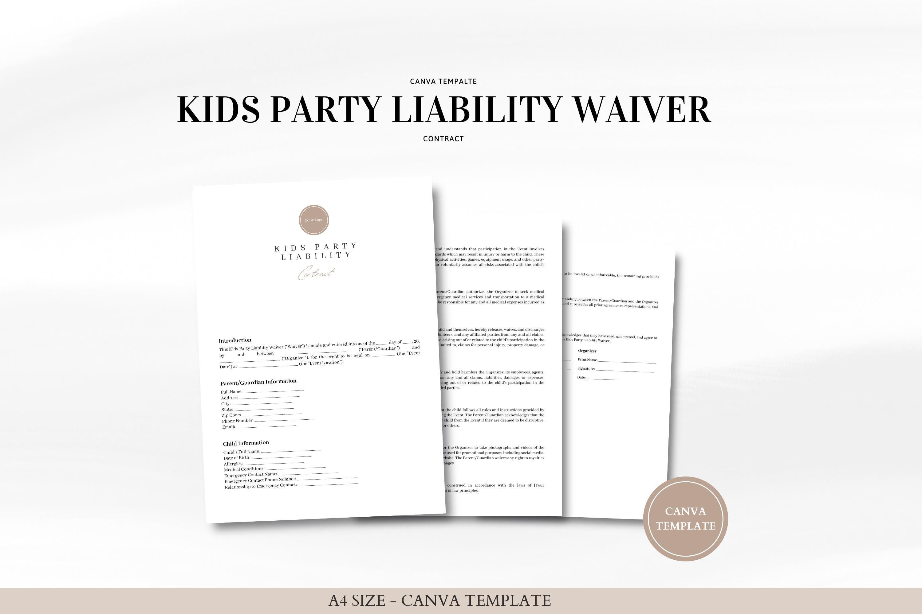 Kids Party Liability Waiver Template - Professional Legal Document for ...