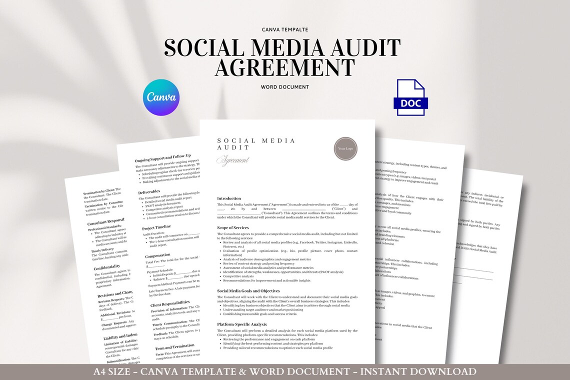 Social Media Audit Agreement Template Profile Review Strategy Insights ...