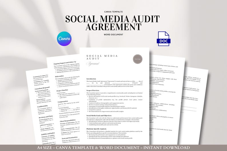 Social Media Audit Agreement Template Profile Review Strategy Insights ...