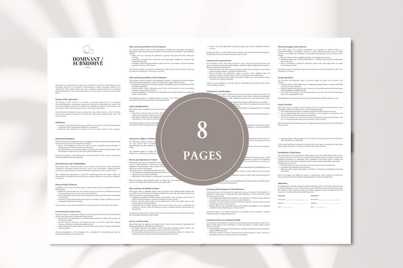 Dominant Submissive Relationship Contract Template Editable BDSM Agreement With Consent ...