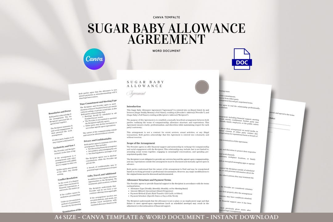 Sugar Baby Allowance Agreement Template Companionship Consent Payment ...
