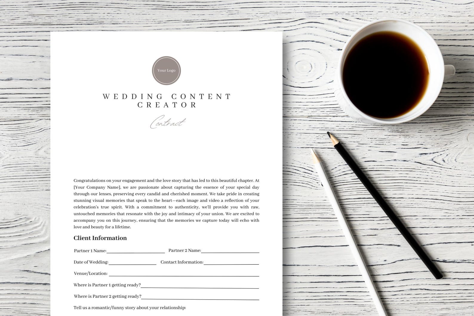Wedding Content Creator Contract Template, Editable Social Media ...