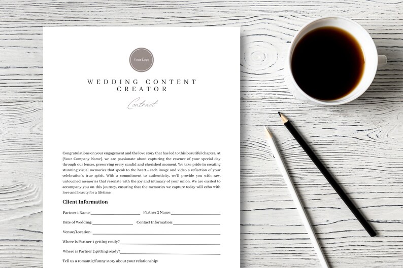 Wedding Content Creator Contract Template, Editable Social Media ...