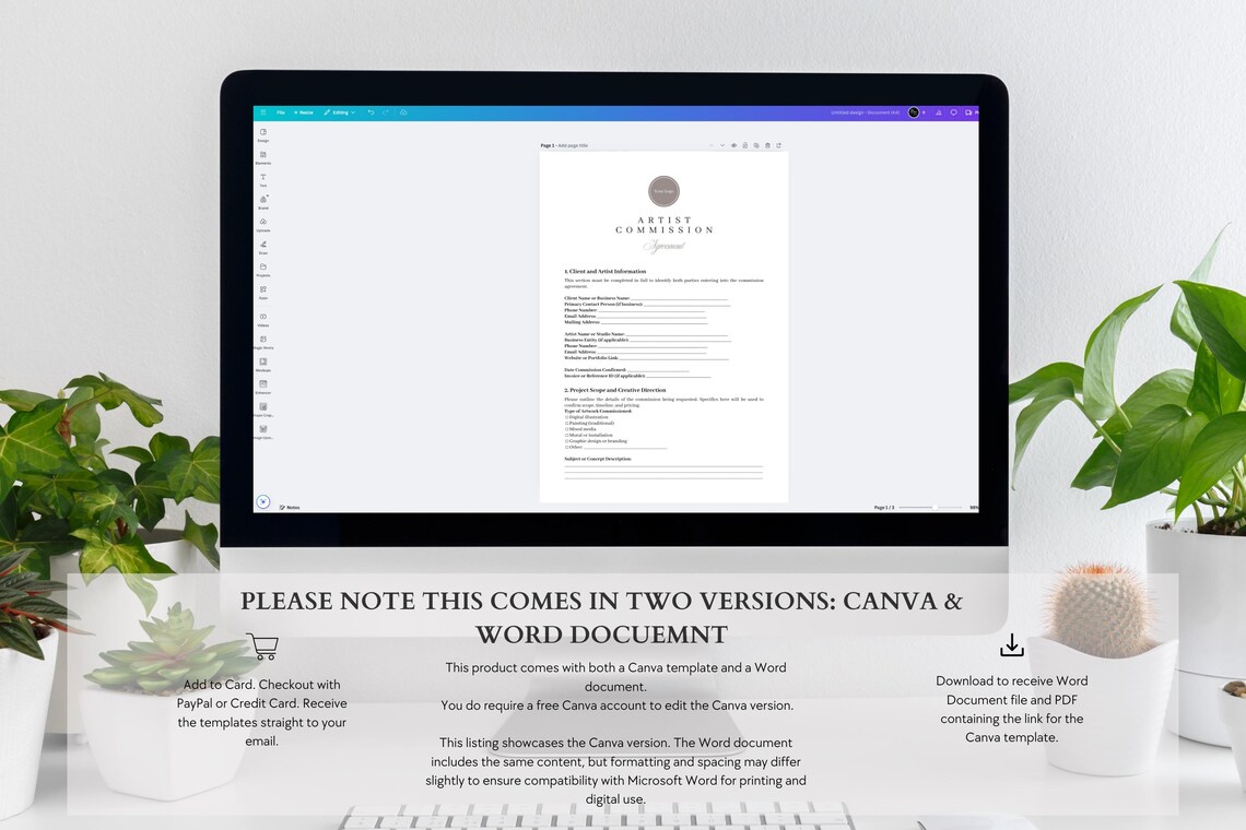 Artist Commission Agreement Template Editable Contract for Custom Art ...