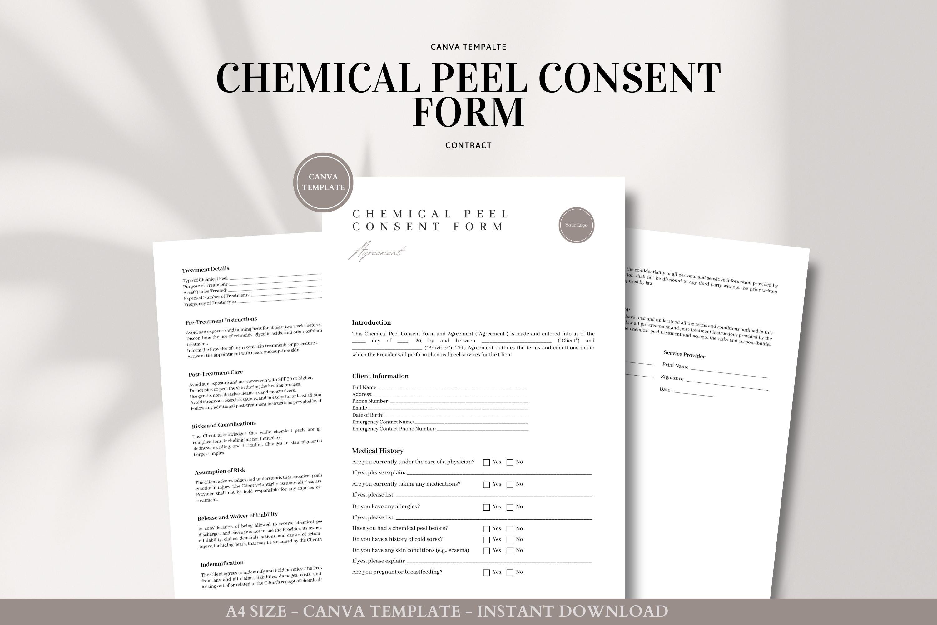 Chemical Peel Consent Form and Agreement Canva Template - Professional ...