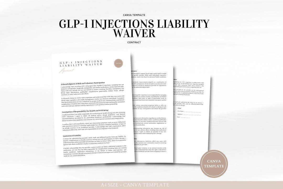 GLP-1 Injections Liability Waiver Canva Template | Client Consent Form ...