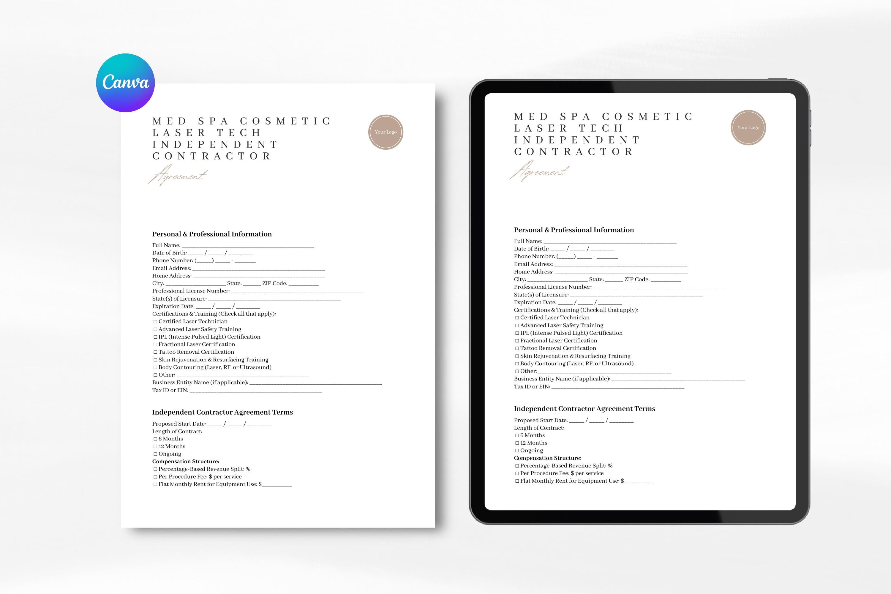 Medical Spa Contract Template | Cosmetic Laser Tech Independent ...