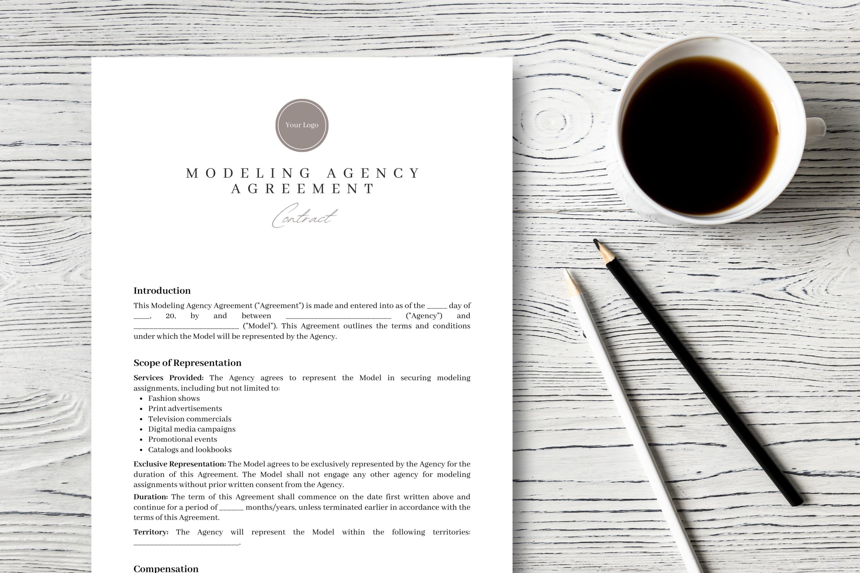 Modeling Agency Agreement Canva Template - Professional Contract for Models and Agencies - Etsy