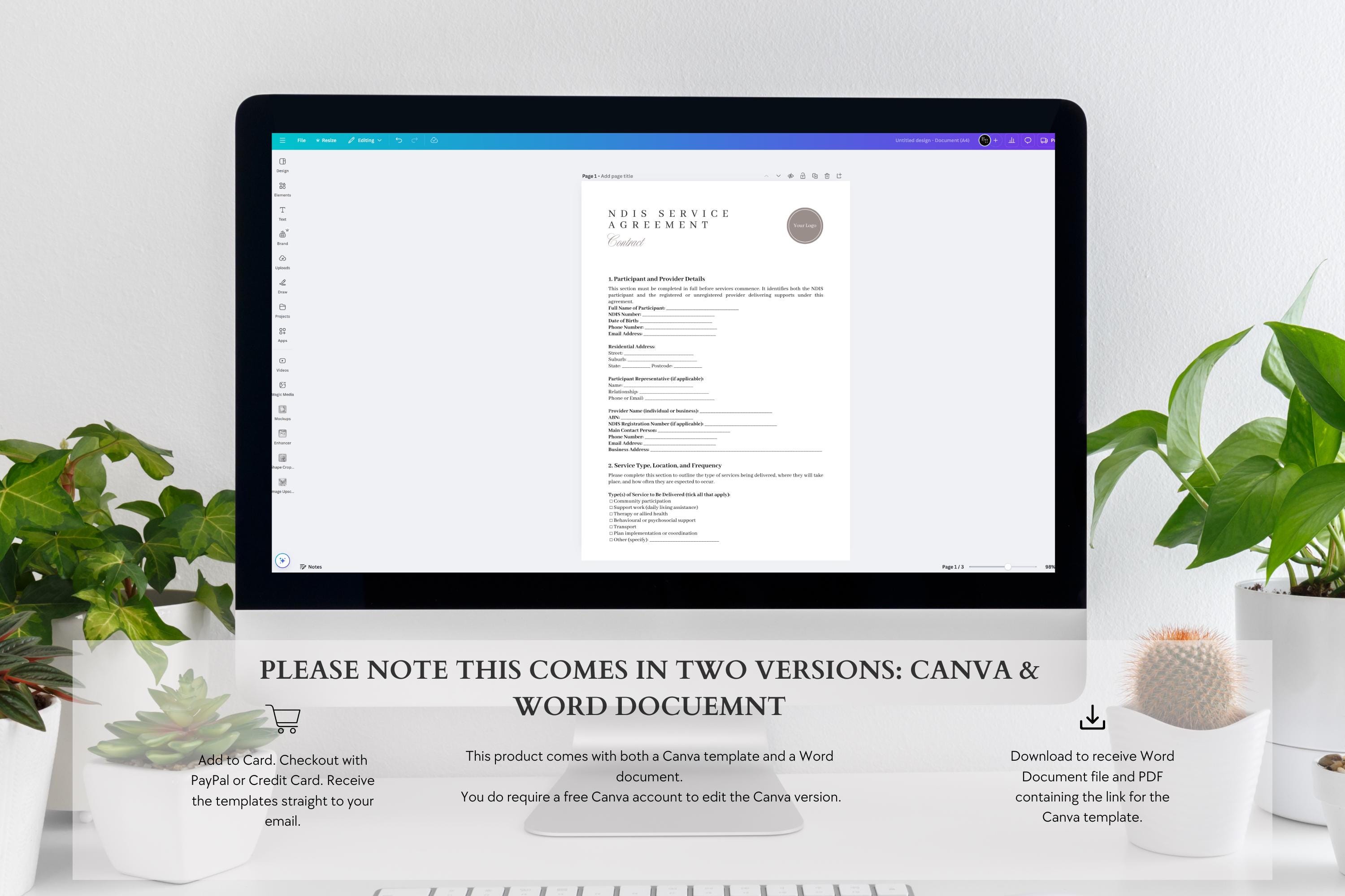 NDIS Service Agreement Template Editable Support Contract Participant ...