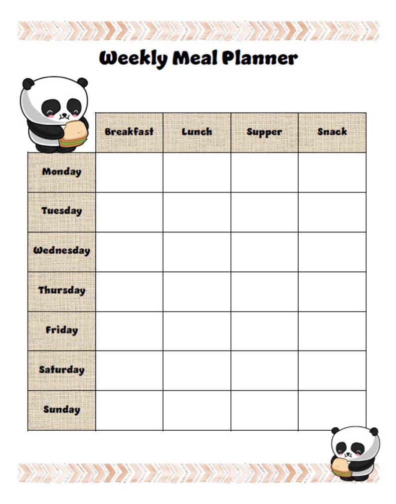 Weekly Printable Panda Planner - Etsy