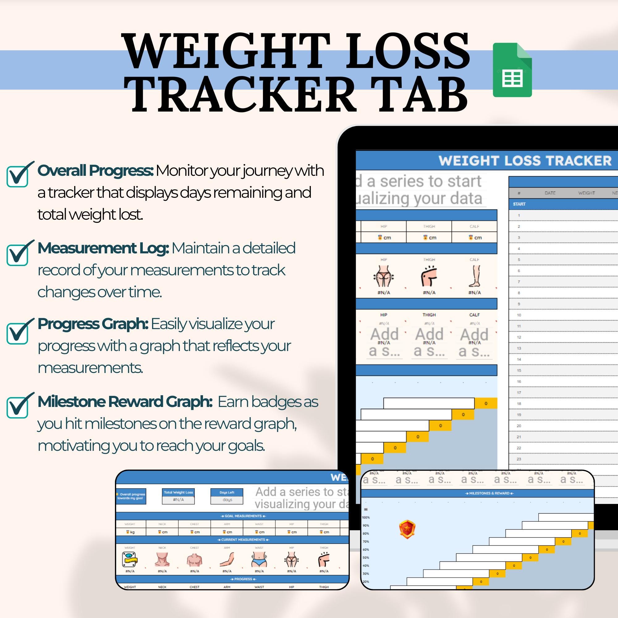 Weight Loss Tracker Spreadsheet for Google Sheets, Weight Loss Planner ...