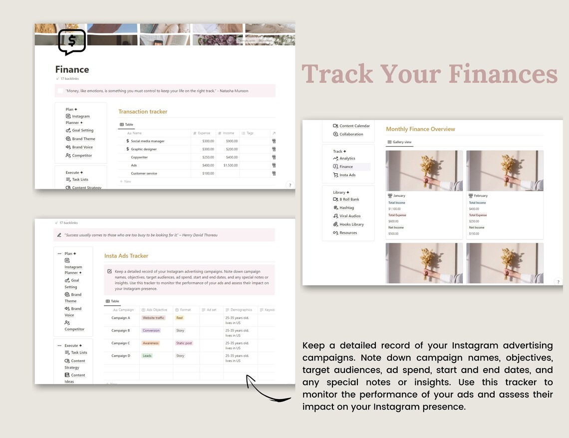 Notion Template Instagram Content Planner, Notion Planner, Instagram ...