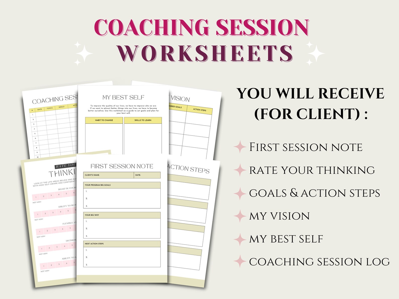 Coaching Session Worksheet Coach Form Planner Client Form Action Plan ...