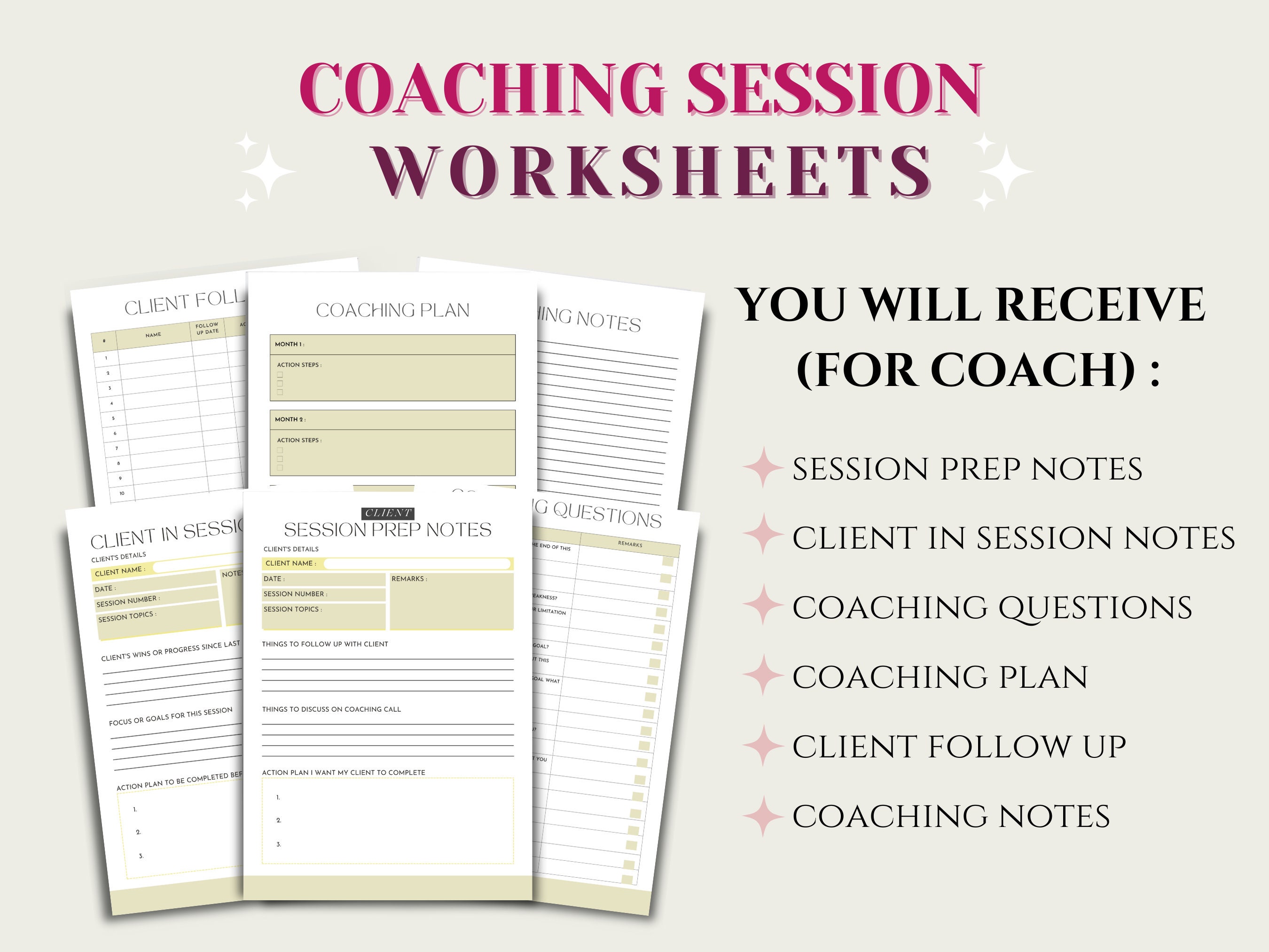 Coaching Session Worksheet Coach Form Planner Client Form Action Plan ...