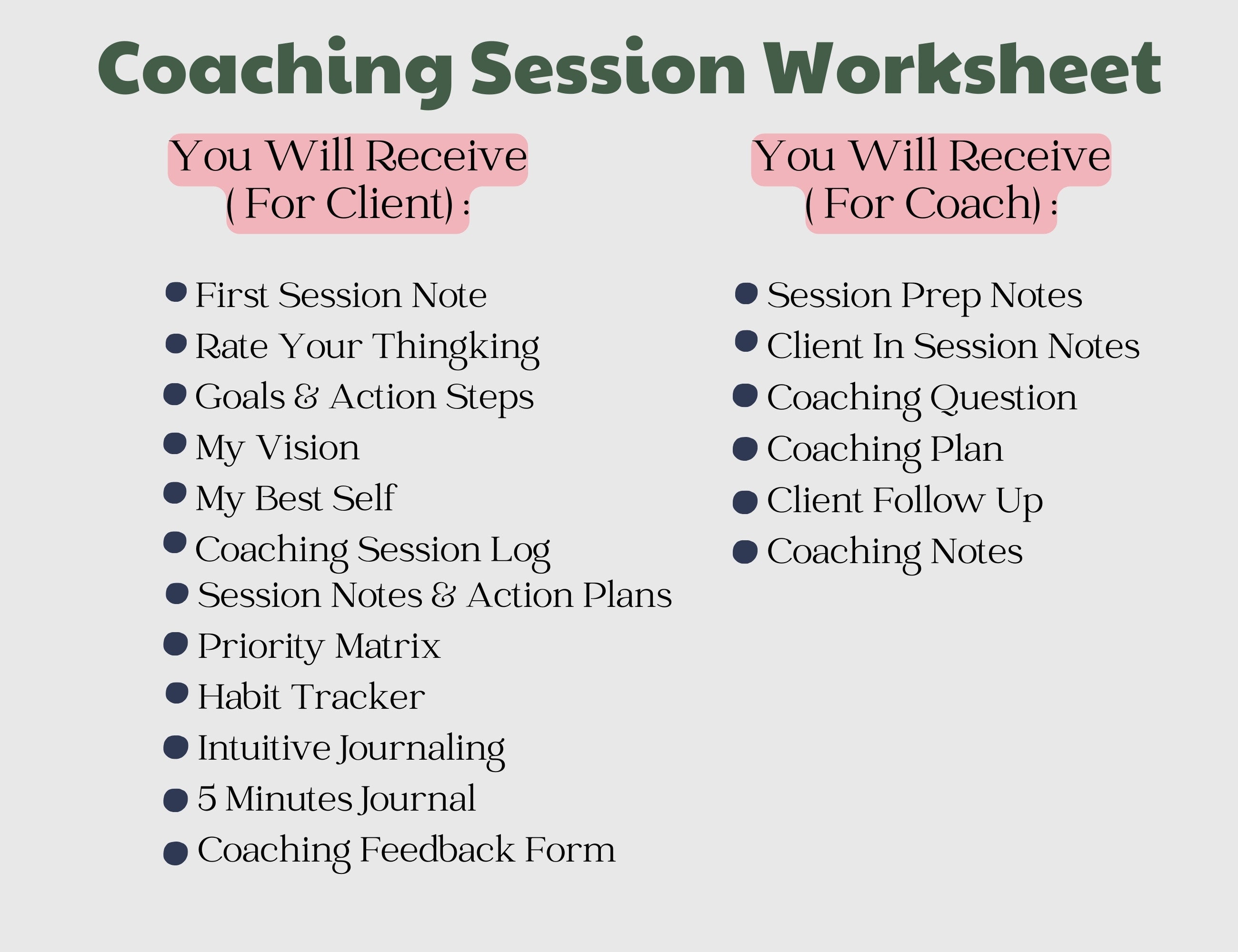 Coaching Session Worksheet, Coaching Program Worksheet, Coaching ...