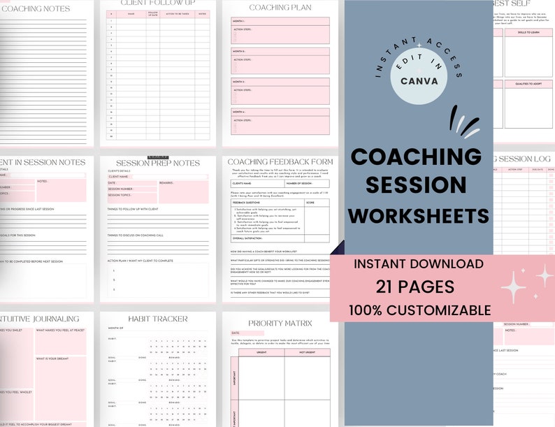 Coaching Session Worksheet, Coaching Program Worksheet, Coaching ...