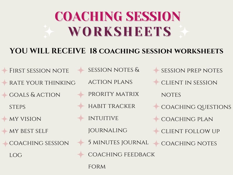 Coaching Session Worksheet Coach Form Planner Client Form Action Plan ...