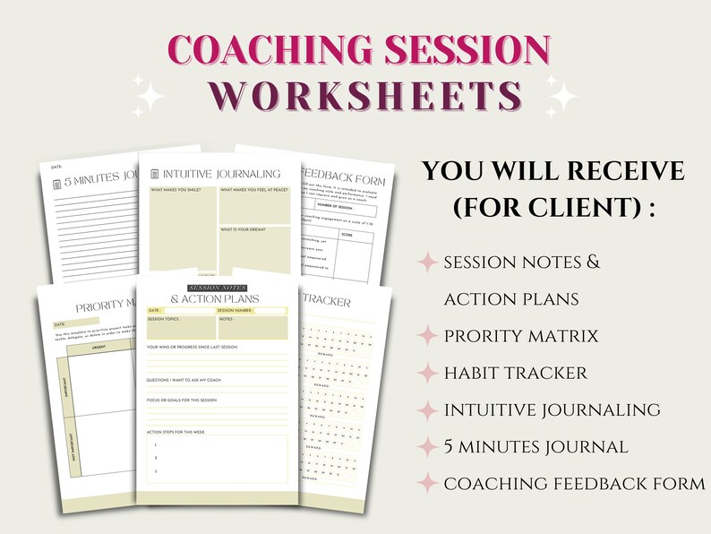 Coaching Session Worksheet Coach Form Planner Client Form Action Plan ...