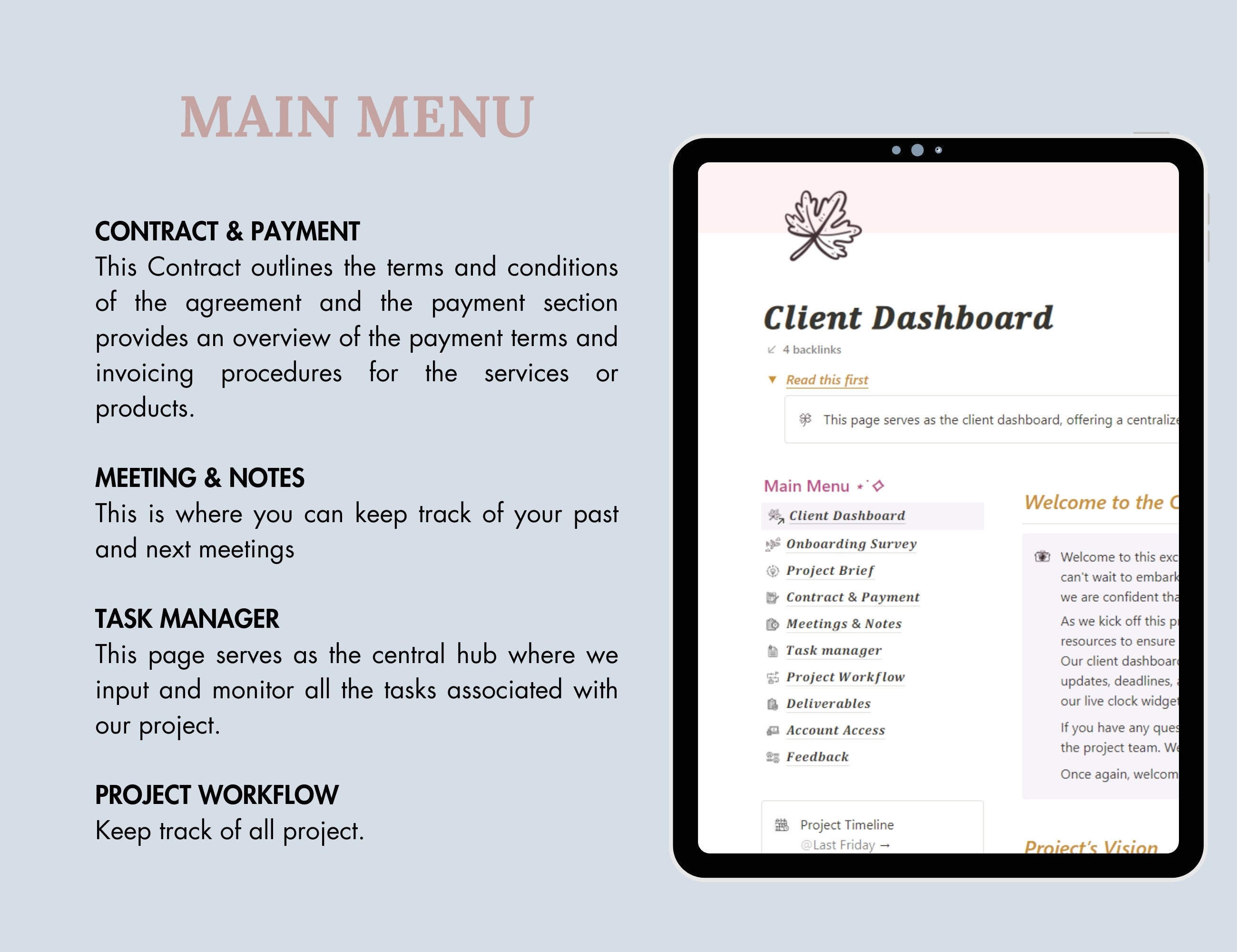 Notion Template Client Portal, Client Dashboard Project Tracker, Client ...