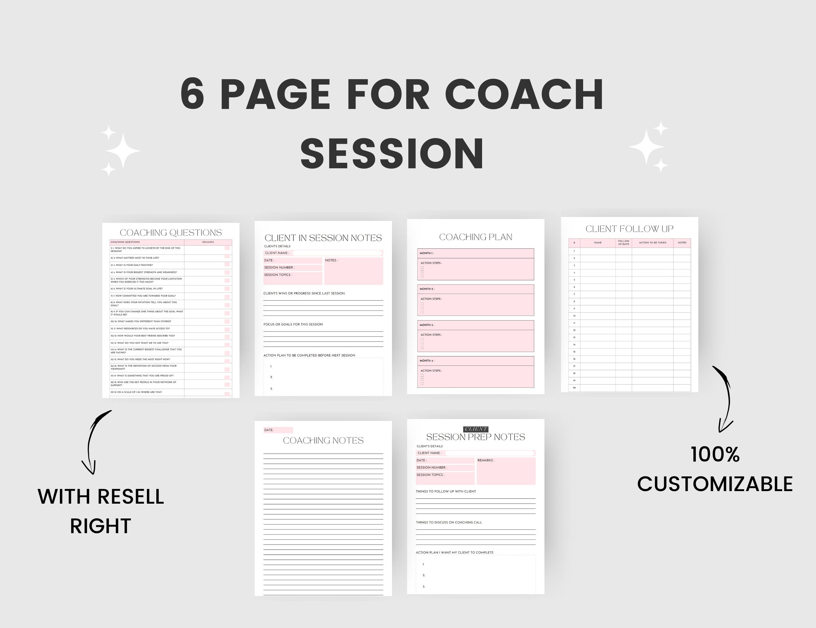 Coaching Session Worksheet, Coaching Program Worksheet, Coaching ...