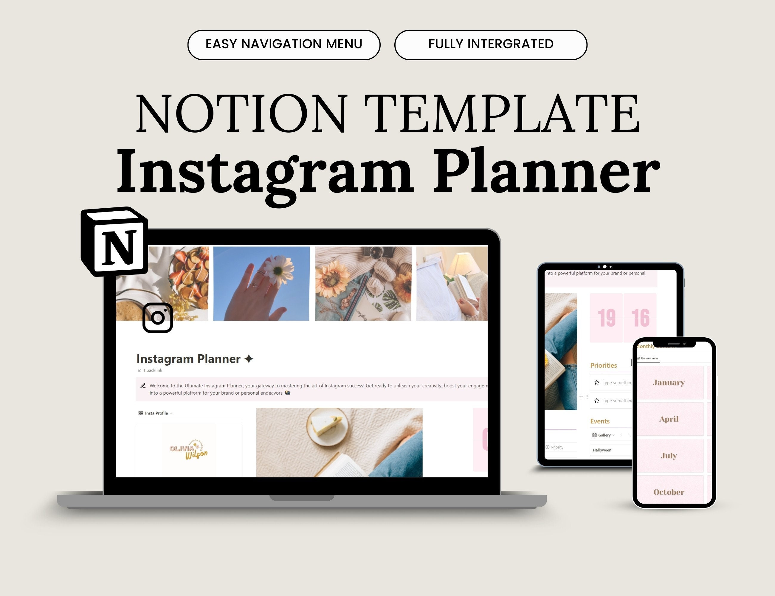 Notion Template Instagram Content Planner, Notion Planner, Instagram Planner, Social Media ...