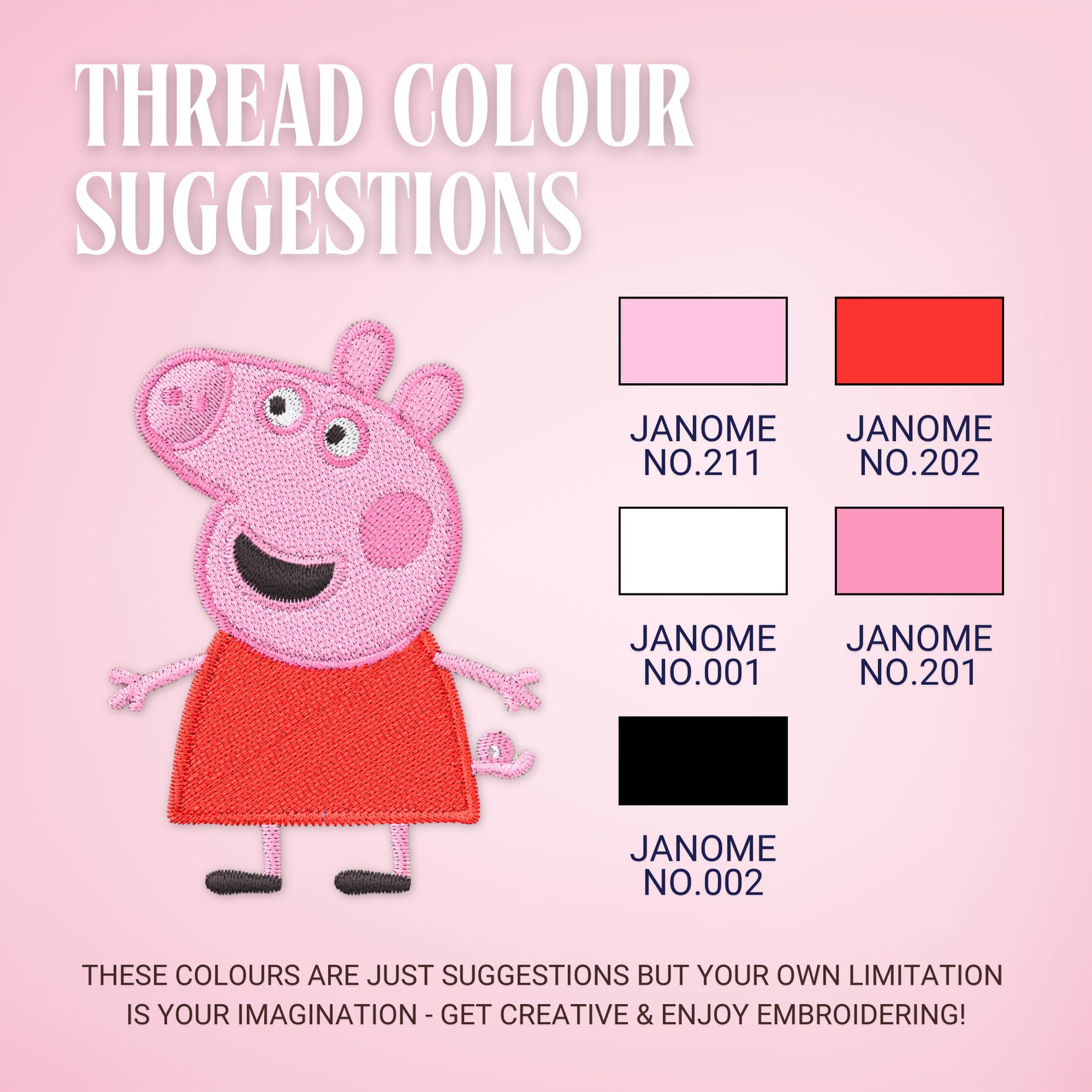 Peppa Pig Embroidery, Kid Peppa Pig Applique, Embroidery Design ...