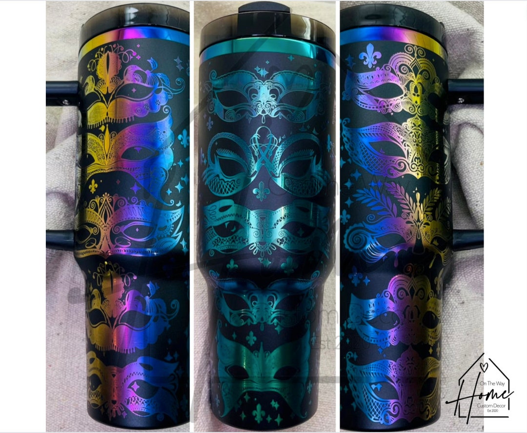 Mardi Gra Masks, Black Rainbow, Laser Engraved 40oz Rainbow Seamless ...